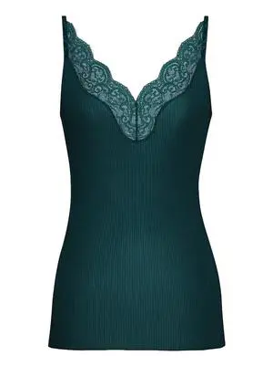 SAINT LAURENT SAINT LAURENT Ribbed Silk Tank Top With Lace Trim