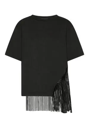 Sportmax Cotton T-shirt With Fringe Detail - Black