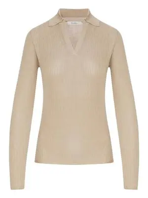 Max Mara Max Mara Cashmere And Silk Ribbed Polo Sweater Cream