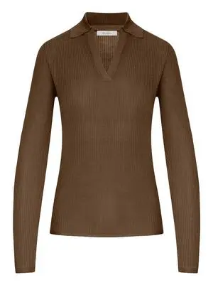 Max Mara Cashmere And Silk Ribbed Polo Sweater - Brown