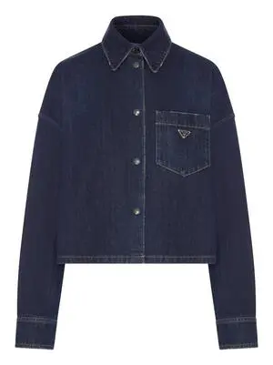 Prada Oversized Denim Shirt With Logo Plaque - Brown