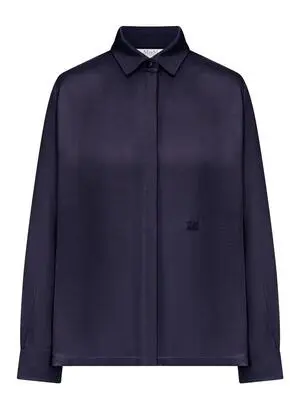 Max Mara Silk Crepe De Chine Shirt With Monogram Logo - Blue