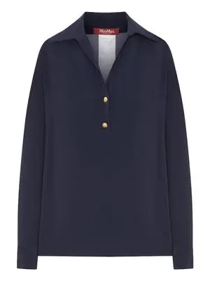 Max Mara Silk Crepe De Chine Polo Shirt - Blue