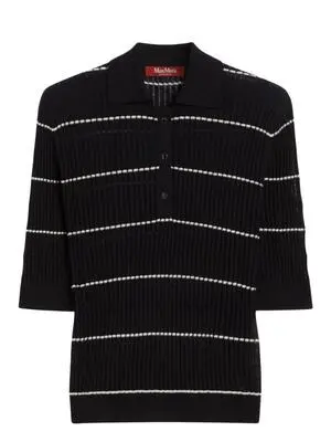 Max Mara Ribbed Striped Polo Shirt - Navy