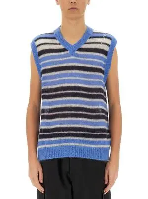 Marni Mohair Blend Striped V-neck Vest - Multicolor