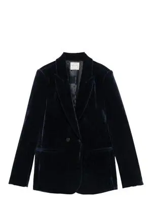 FORTE_FORTE Velvet Double-breasted Blazer - Blue