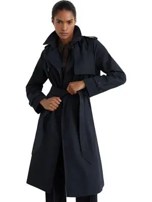 REISS Azura Hooded Insert Trench Coat - Navy