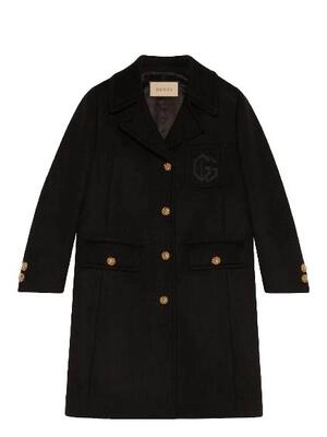 Gucci Double G Embroidery Wool Coat - Black