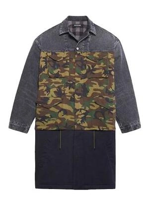 Balenciaga 3 Layered Patchwork Knee Length Car Coat - Green/blue