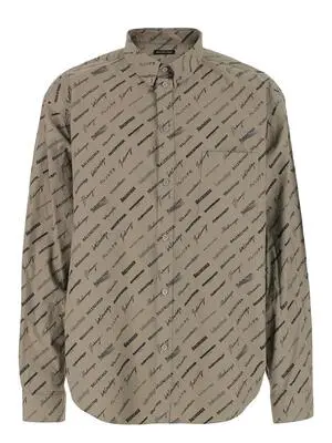 Balenciaga Logomania All Over Long Sleeve Shirt - Beige