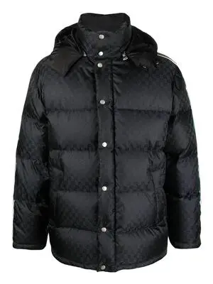 Gucci Gg Nylon Jacquard Down Jacket With Web Detail - Black