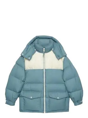 Gucci Nylon Down Jacket With Gg Inserts - Blue/grey