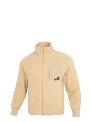 PUMA Relaxed Fit Fleece Jacket With Stand Collar - Brown