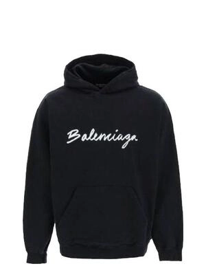Balenciaga Script Logo Popover Hoodie - Black