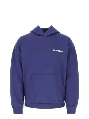 Balenciaga Wide Fit Hoodie With Logo Detail - Blue