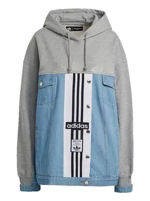 Adidas Denim Hooded Jacket With Graphic Stripes - Blue/grey