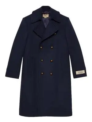 Gucci Felt Wool Double Breasted Coat - Navy