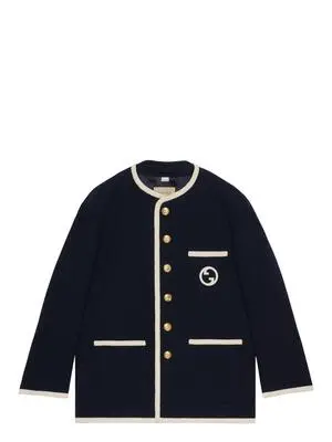 Gucci Retro Tweed Jacket With Embroidery - Blue