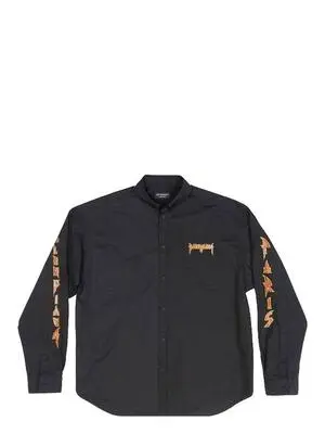 Balenciaga Metallica Long Sleeve Shirt Oversized Fit 'black Orange - Black/orange