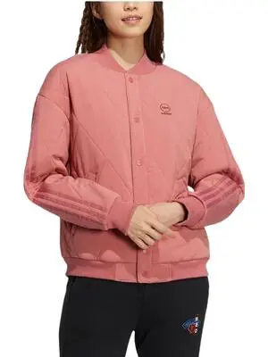 Adidas Neo Logo Quilted Bomber Jacket - Pink