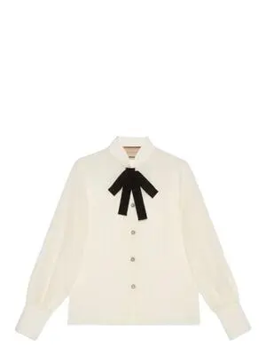 Gucci Silk Crepe De Chine Shirt With Bow Detail - Ivory