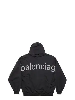 Balenciaga Logo Print Popover Hoodie - Black