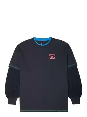 CONVERSE Logo Detail Long Sleeve Sweater - Black/blue
