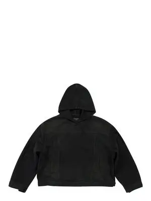 Balenciaga Soft Denim Pull-over Jacket With Drawstring Hood - Black