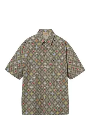 Gucci Print Cotton Poplin Shirt 'beige Ebony - Beige/ebony