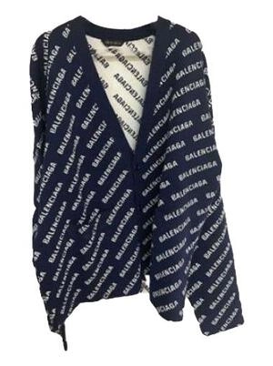 Balenciaga Allover Logo Knit Cardigan - Blue/white