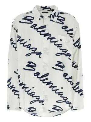 Balenciaga Scribble Logo Short Sleeve Minimal Shirt 'white Navy - White/navy