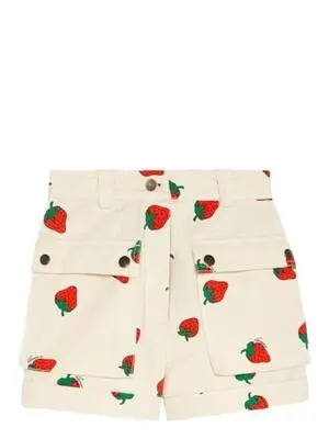 Gucci Strawberry Print Cotton Twill Shorts - Ivory