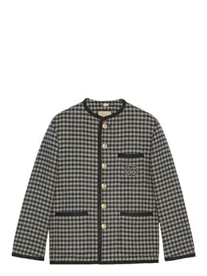 Gucci Wool Gingham Jacket With Interlocking G 'beige Blue - Beige/blue