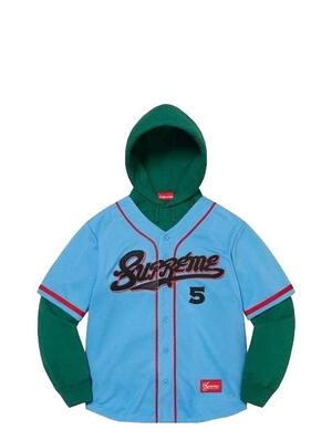 Supreme Baseball Jersey Hooded Sweatshirt - Teal/green/red