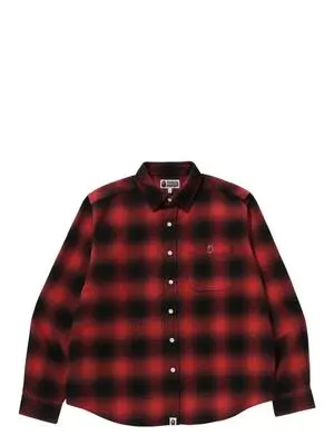 A BATHING APE A Bathing Ape One Point Ombre Check Relaxed Fit Long-sleeve Shirt 'red' Red/black
