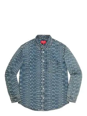 Supreme Warp Jacquard Logos Denim Shirt - Teal/white