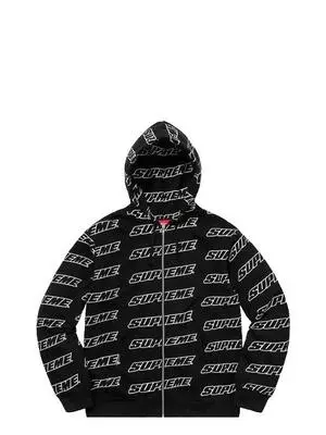 Supreme Repeat Logo Zip Up Hooded Sweatshirt - Black/white