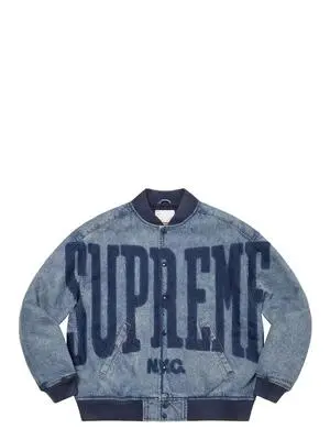 Supreme Washed Denim Varsity Jacket - Teal
