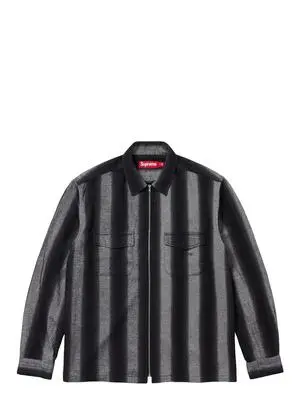 Supreme Stripe Flannel Zip Up Shirt 'black Grey - Black/grey