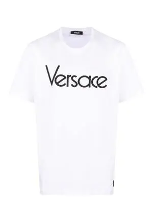 Versace Logo Embroidered Crewneck T-shirt - White