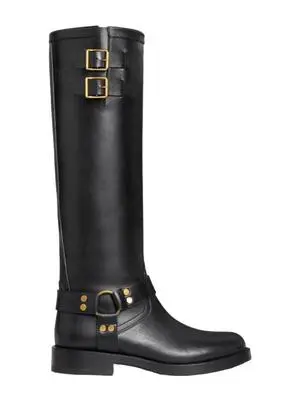 Celine High Boot Biker In Calfskin Vegetal Tanning - Black