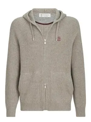 Brunello Cucinelli Brunello Cucinelli Logo Embroidered Zipped Cardigan Limestone