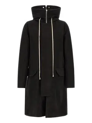 Rick Owens Drawstring Hood Zipped Coat - Black