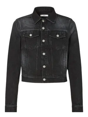 Fendi Stonewashed Denim Jacket With Logo Stud Buttons - Black