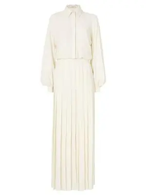 FENDI Fendi Ivory Silk Crêpe Shirt Dress With Pleated Skirt