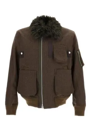 Sacai Sacai Long Sleeve Casual Jacket With Dual Zip Closure And Patch Pockets Brown