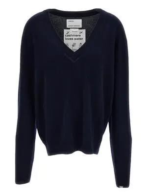 Extreme Cashmere V-neck Long-sleeve Sweater With Ribbed Detailing - Blue