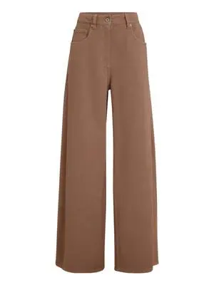 Brunello Cucinelli Dyed Denim Wide-leg Trousers With Monili Detail - Brown