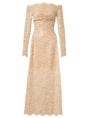 Rabanne Sequin Lace Off-shoulder Maxi Dress - Nude