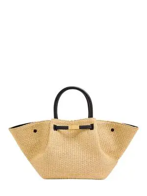 DEMELLIER Demellier The New York Midi Raffia And Leather Tote